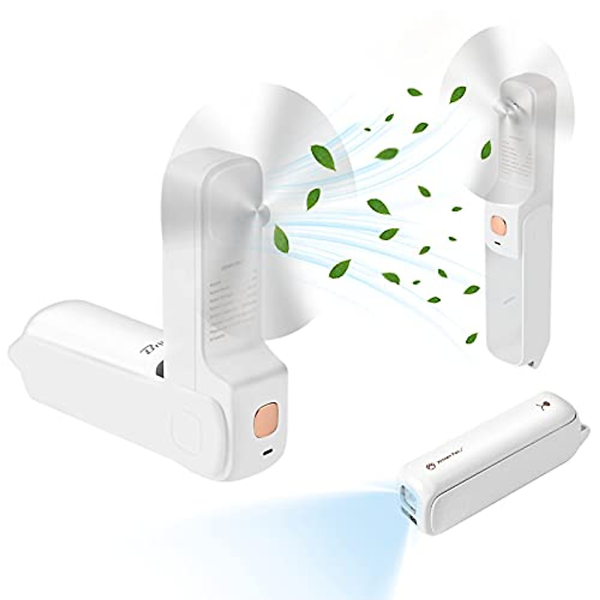 BRILLIRARE Handheld Fan, 3 IN 1 Portable Personal Fans with Power Bank&Flashlight, Mini Foldable Pocket Desk Fan, USB Rechargeable Battery Operated, 8-24 Work Hours for Travel Camping, White