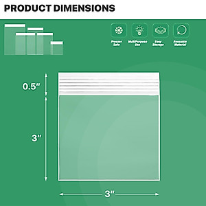 100-Count, (3" x 3") - 2.5 Mil Thickness Clear Zipper Reclosable Bag, Zip Bags, Ultra Heavy Duty Lock Seal Poly Plastic Bags for Prints, Photos, Documents, Clothing, T-Shirt