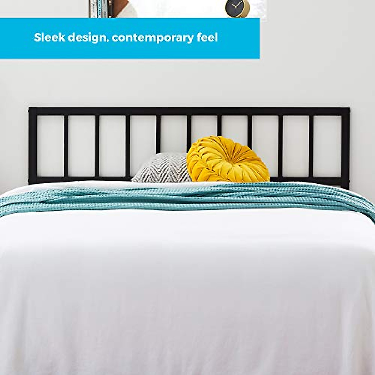 Linenspa Black Decorative Metal Steel Construction- Vertical Bar Design-40 Inches Tall Headboard, Queen