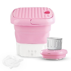 Portable Washing Machine, Mini Foldable Washer and Spin Dryer Small Foldable Bucket Washer, 3 Modes Deep Cleaning Half Automatic Wash and Dump Washer(Pink)