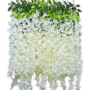 MARTHA&IVAN 26 Stems Artificial Wisteria Garland Fake Wisteria Vine Hanging Flower Bush String for Wedding Garden Party Decoration (26 Stems White)
