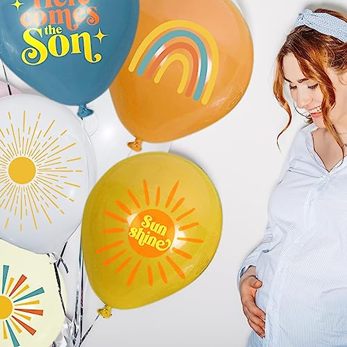 Here Comes The Son Baby Shower Decorations,35pcs Boho First Trip Around The Sun Balloon,Sunshine Party Retro Latex Balloons for You are My Sunshine Baby Shower Decoration Supplies