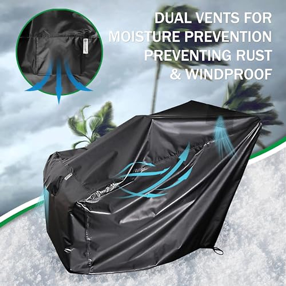 IC ICLOVER Snow Blower Cover, Universal fit Two Stage Snow Thrower Cover, Heavy Duty 600D Polyester Fabric Waterproof, Sun UV Dust Snow Proof, with Drawstring & Windproof Buckles, Outdoor Protection