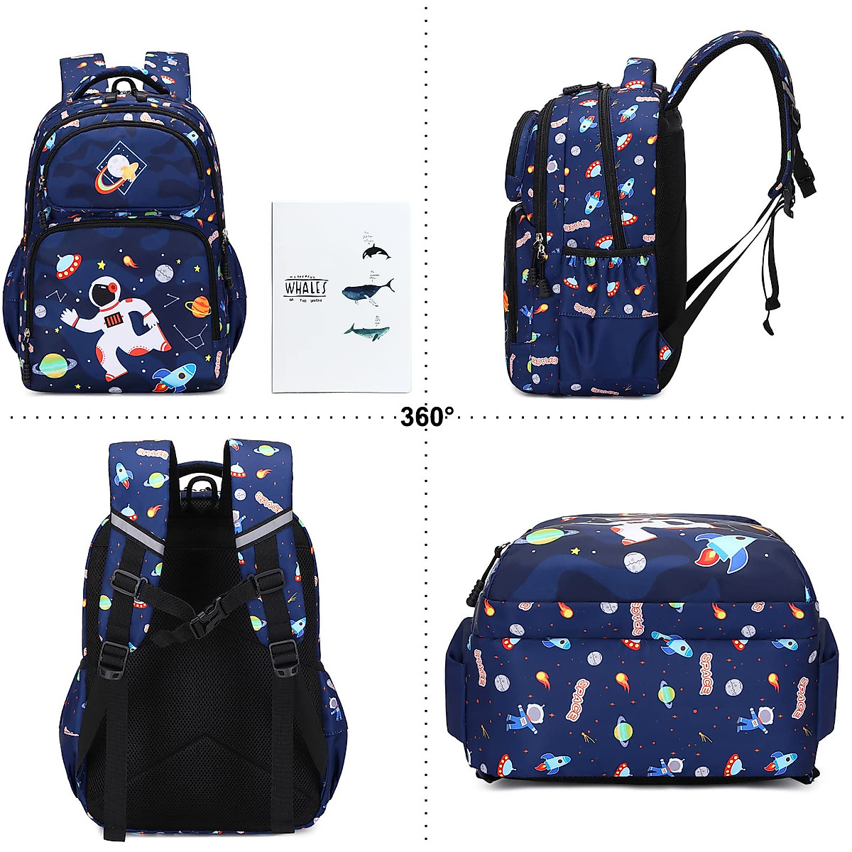 Kids Backpack for Boys Elementary School Backpack with Lunch Bag 2 in 1 Set School Bag for Boys Water Resistant Astronaut Space Backpack