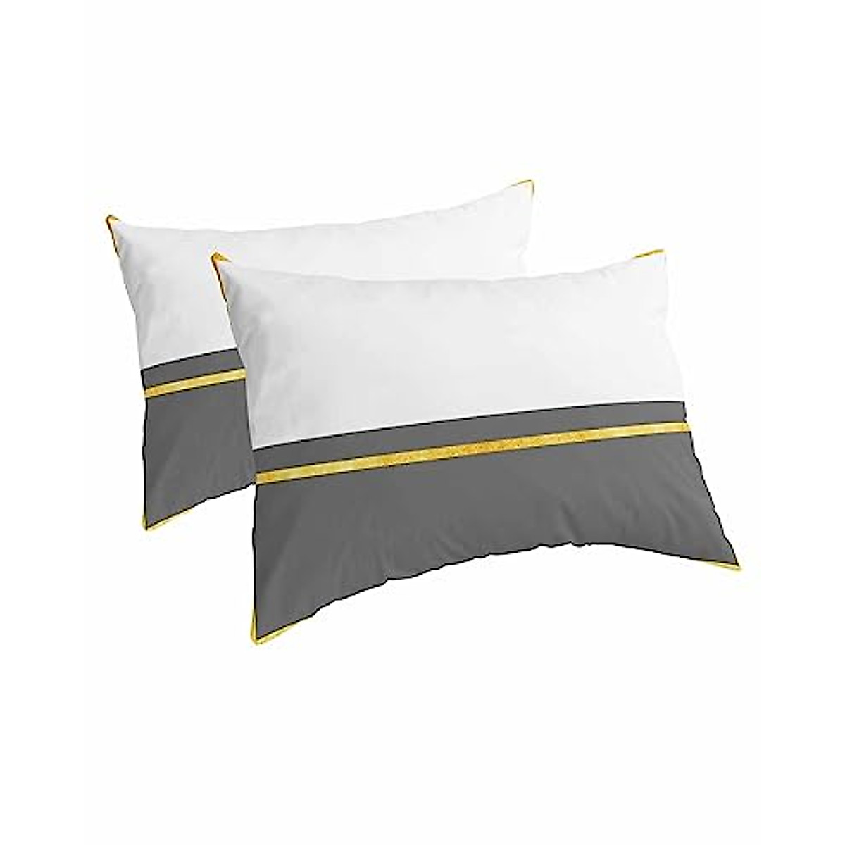 Edwiinsa Grey White Pillow Covers Standard Size Set of 2 20x26 Bed Pillow, Luxury Yellow Lace Modern Abstract Art Aesthetics Plush Soft Comfort for Hair/Skin Cooling Pillowcases with Envelop Closure