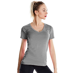 Zengjo Exercise Shirts Women Quick Dry V Neck(Heather Grey,S)