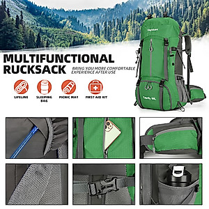 FreeKnight 60L Waterproof Lightweight Hiking Backpack Outdoor Sport Daypack with Rain Cover Camping Travel Bag for Climbing Fishing Men Women, Green