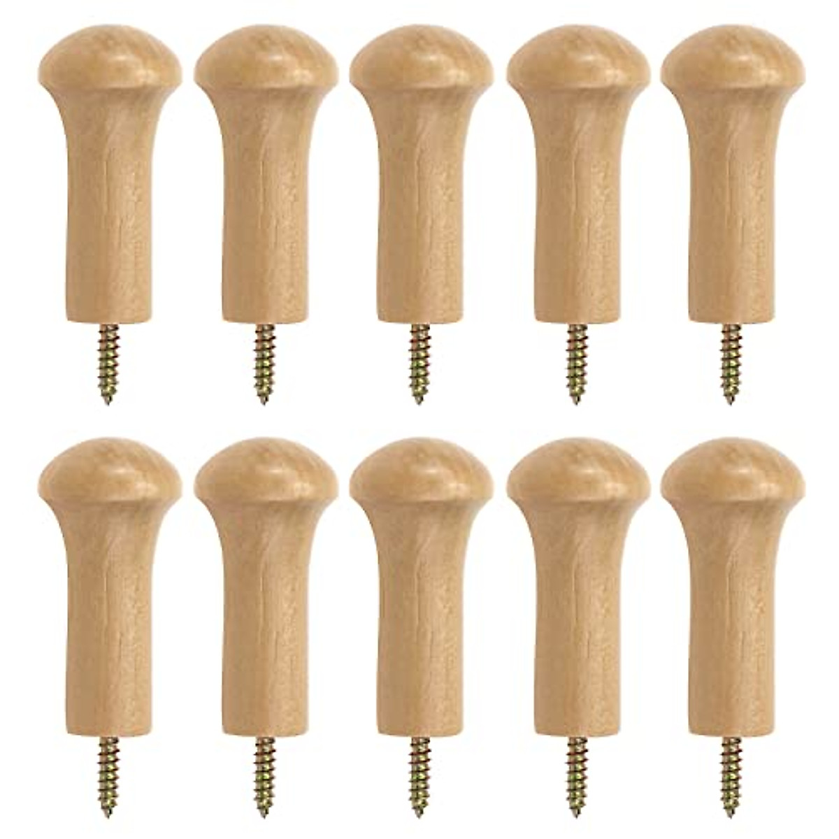 KUMGROT 10pcs Coat Wall Hooks Wood Mushroom Hook Heavy Duty Robe Hook Decorative Wall Hooks Coat Pegs Hooks for Hanging Hat Towels Clothes 5.2cm/2 Inch