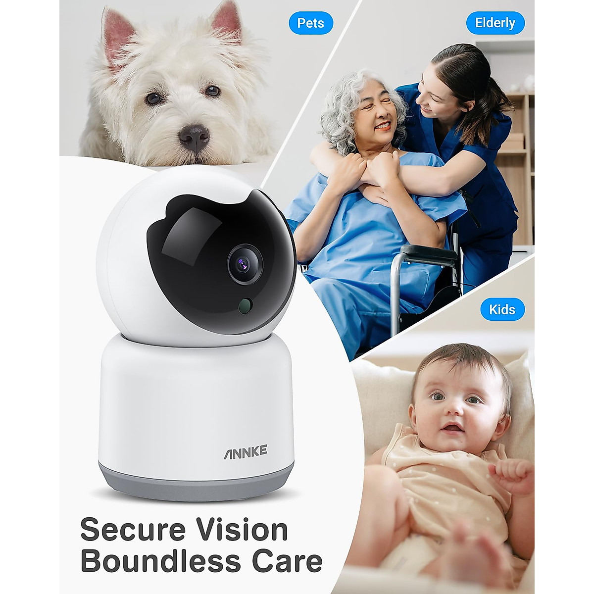 ANNKE Crater 2-2K WiFi Pan Tilt Smart Security Camera, Upgraded 3MP Baby/Pet Monitor, Indoor IP Camera 360-degree with Two-Way Audio, Human Motion Detection, Cloud & SD Card Storage, Works with Alexa
