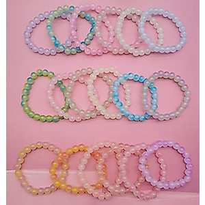 SAMOCO 18Pcs 8mm Beaded Stretch Bracelet Handmade Round Glass Bracelet for Women Multicolor Matte Beads Elastic Bracelet