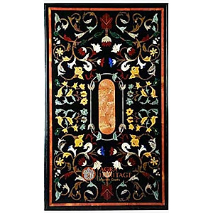 Marble Top Inlay Stone Dining Side Table Floral Handicraft Design Living Room Decor | 30"x18" Inches