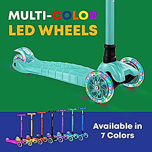 Kids Scooter – Children and Toddler 3 Wheel Kick Scooter – LED Wheel Lights Illuminate When Rolling– Adjustable Handlebar – Indoor and Outdoor Teal - Lifemaster