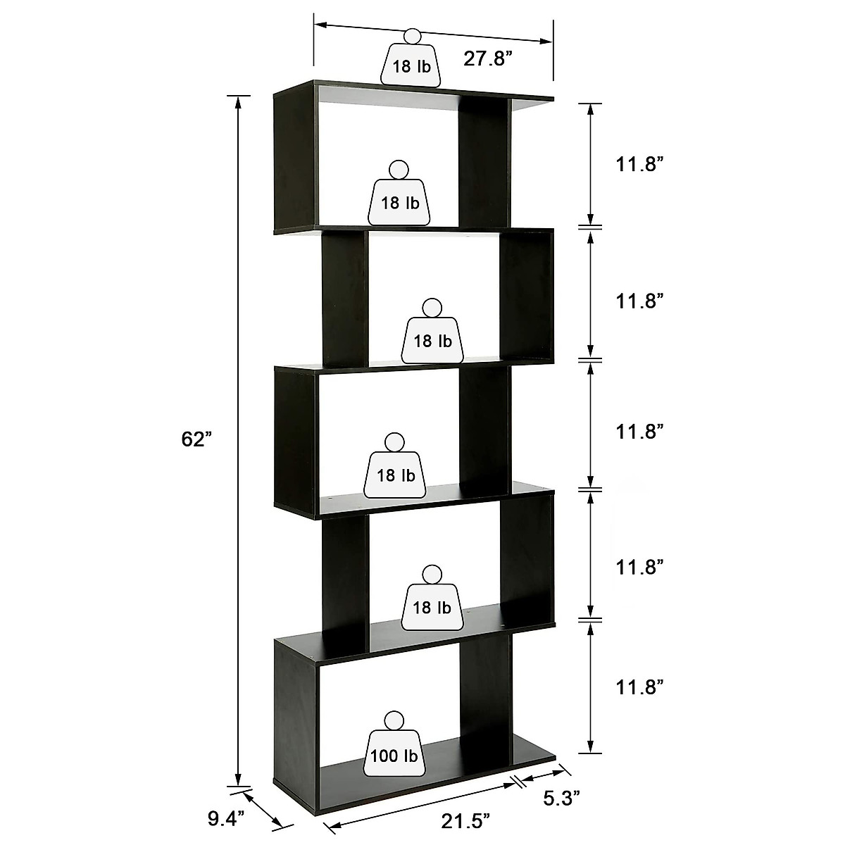 HOMEFORT Pack of 2 Geometric Bookshelf,5-Tier Modern Bookcase, Set of 2 Open Shelf and Room Divider, Freestanding Display Storage Organizer, Decorative Shelving Unit for Home Office and Living Room