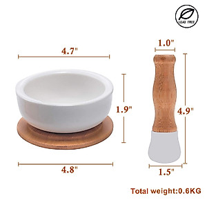 Porcelain Mortar and Pestle Set – Pill Crusher, Spice Grinder, Herb Bowl, Pesto Powder – Molcajete for Salt - Plus Lid/Non-Slip Base