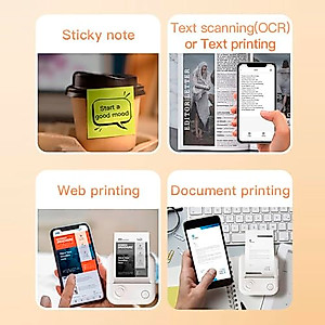 HXBER Mini Printer, Mini Pocket Printer Portable Thermal Instant Photo Printing Label Maker Machine BT Wireless Connect Compatible with Android or iOS APP Support Receipt Label Memo Sticker Notes