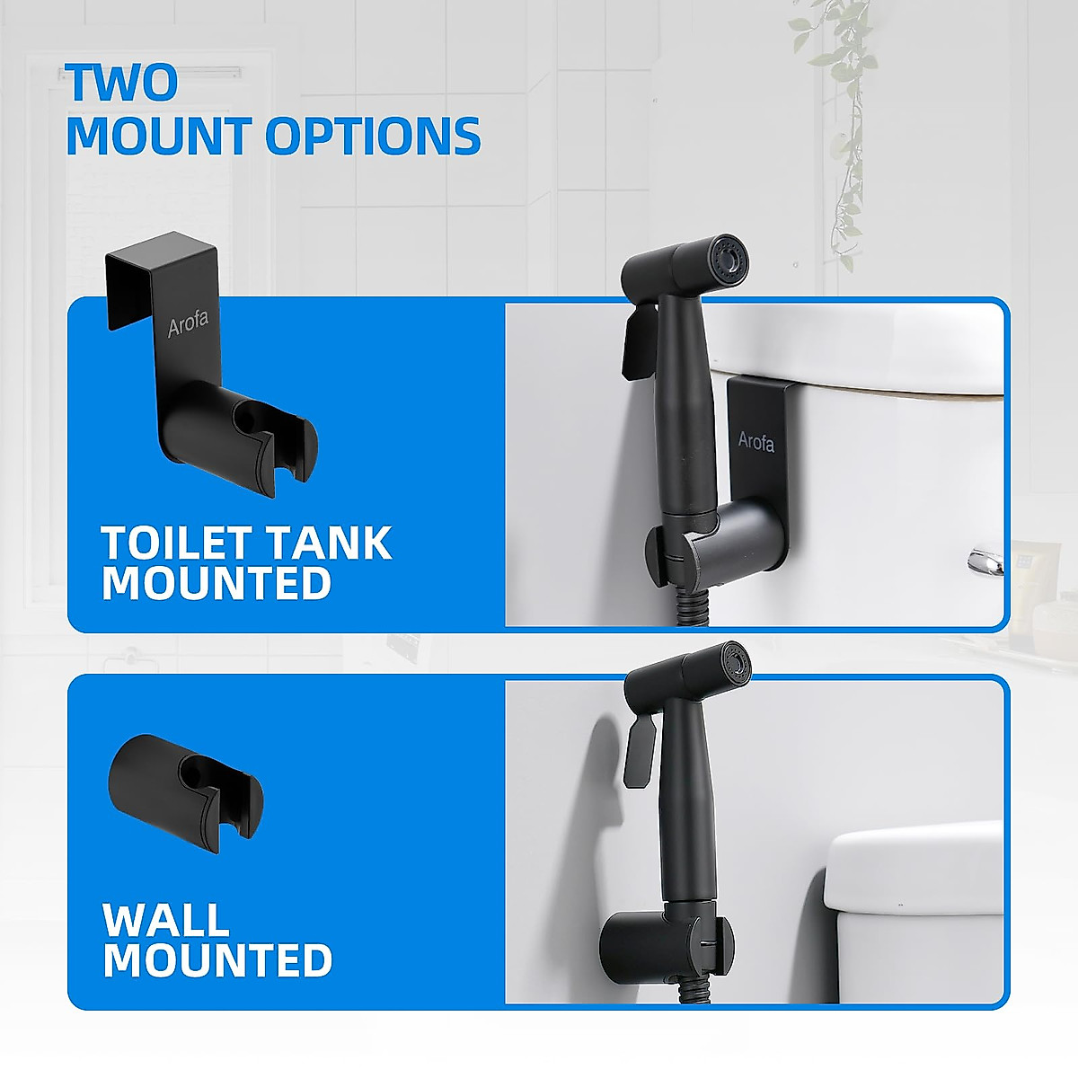 Arofa Black Bidet Sprayer for Toilet, Handheld Jet Sprayer Adjustable Water Pressure Muslim Shower with Bidet Hose, Bidets Faucet for Existing Toilets Cloth Diaper Spray for Baby/Feminine Wash