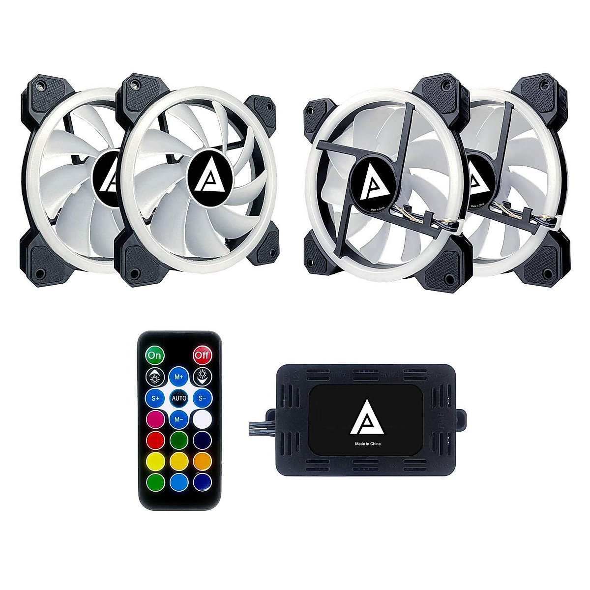 Apevia TL4-RGB Twilight 120mm Silent Dual-Ring RGB Color Changing LED Fan for Gaming with Remote Control, 28x LEDs & 8X Anti-Vibration Rubber Pads (4-pk)