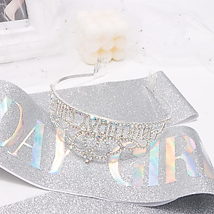 Chanaco Happy Birthday Crown for Women, Birthday Sash and Crown for Girls, Birthday Tiara and Sashes Kit, Rhinestone Crown Hair Accessories “BIRTHDAY GIRL” Sash for Party Favors