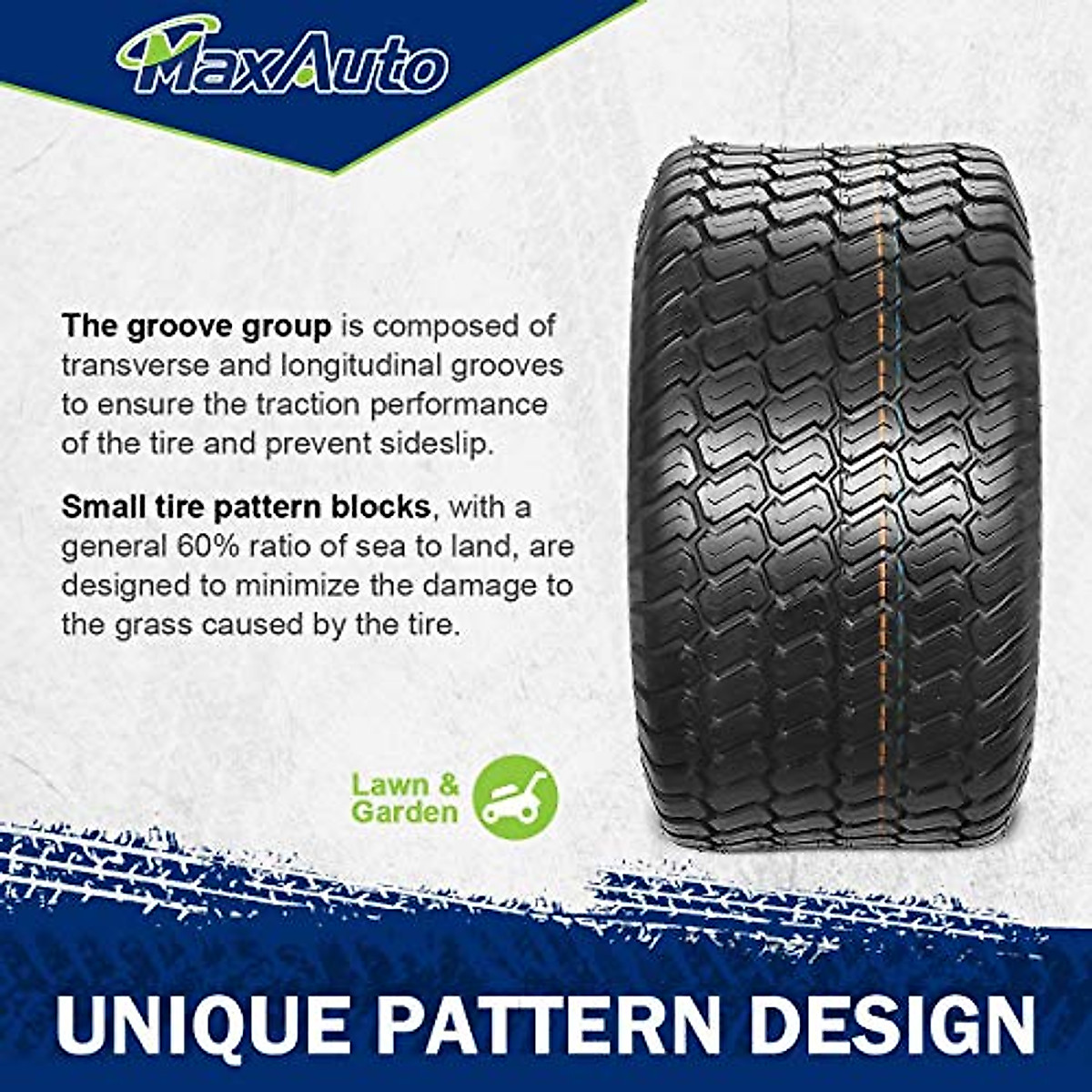 MaxAuto 18x9.50-8 Lawn Mower Tires,18x9.50-8 Lawn Tractor Tire, 18-9.50-8, 18x9.50 8nhs, 18x9.5-8 Tire for Lawn Mowers, 4 Ply Tubeless Tire, 1040lbs Capacity, Set of 2
