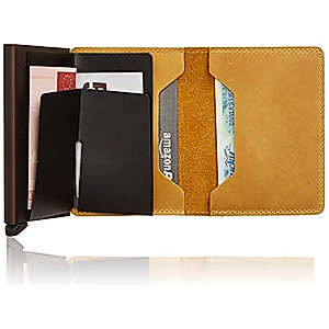 Secrid - Slim Wallet Genuine Vintage Leather RFID Safe Card Case for max 12 Cards (Chocolate) (Ochre)