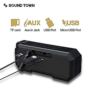 Sound Town 2-Pack of X8 Portable TWS Bluetooth Speakers, IPX7 Waterproof, Stereo Sound, LED Light, Built-in Mic for Phone Calls and Battery Power Bank, for Home and Outdoor, Black (X8-BK-Pair)