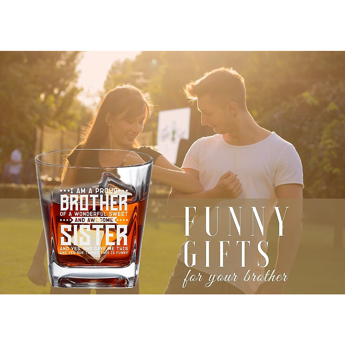 Onebttl Brother Gifts from Sister, Funny Gift Idea for the Best Brother for Christmas, Birthday, Whiskey Glass - Proud