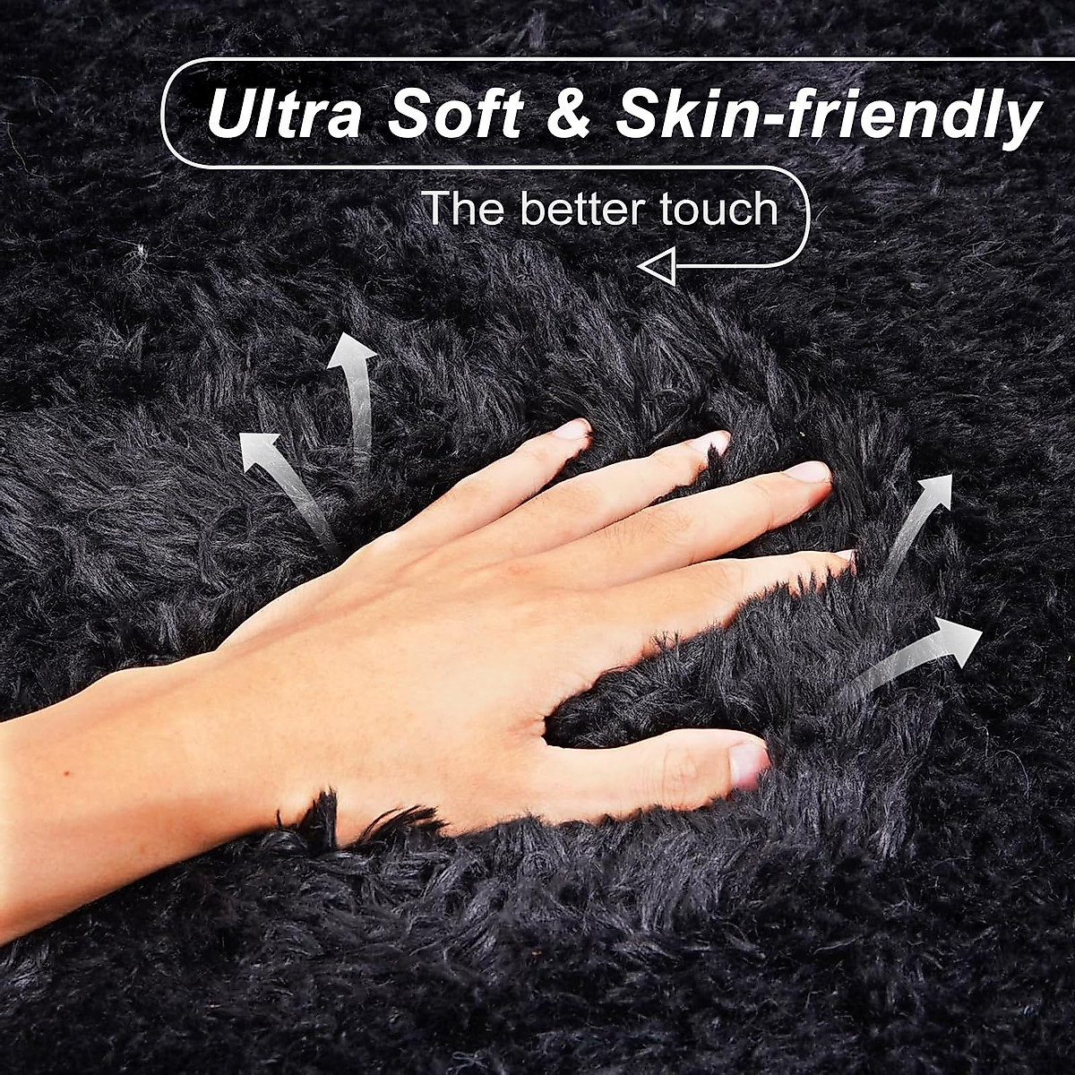 Soft Black Rugs for Bedroom Living Room, 4x6 Feet Modern Indoor Fuzzy Shaggy Area Rug, Non-Slip Fluffy Furry Rug for Nursery Kids Room Dorm Room Home Decor, High Pile Plush Floor Carpet