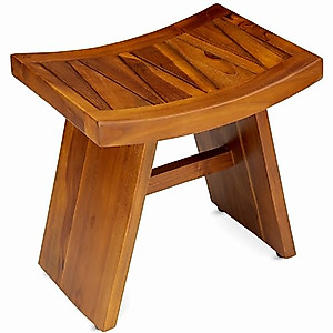 TeakCraft Teak Shower Bench Stool for Bath & Spa (Fully Assembled), 18 inch, Shower Stool, The Tori