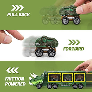 TOY Life Dinosaur Toys for Kids 3-5 5-7, 21 Pack Dinosaur Truck with 6 Pull Back Dinosaur Cars and Dinosaur Figure, Toddler Toys for Boys and Girls, Dinosaur Transport Carrier Truck for Kids