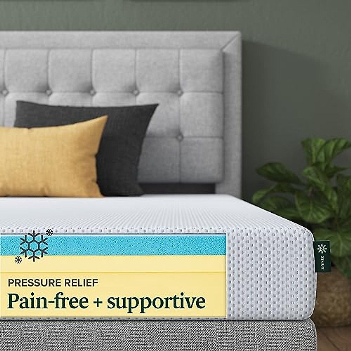 ZINUS 6 Inch Green Tea Cooling Gel Memory Foam Mattress, Queen, Fiberglass Free, Cooling Gel Foam, Pressure Relieving, CertiPUR-US Certified, Mattress in A Box, White