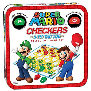 Super Mario Checkers & Tic-Tac-Toe Collector's Game Set | Featuring Super Mario Bros - Mario & Luigi | Collectible Checkers and TicTacToe Perfect for Mario Fans