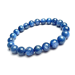 100% Natural Kyanite Gemstone Crystal Stretch Blue Round Bead Bracelet AAAA 8mm