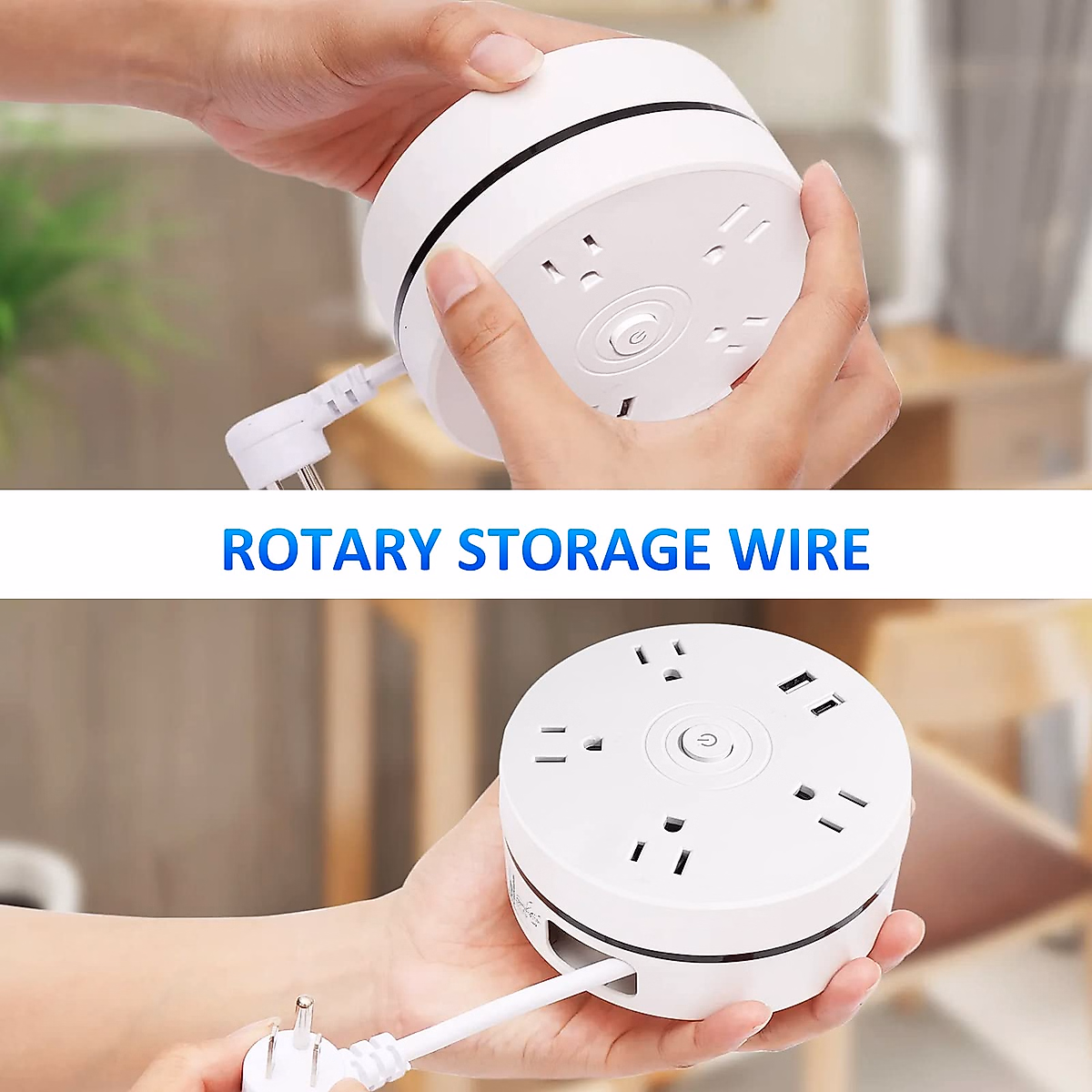 Happlee Retractable Surge Protector Power Strip 4 Widely Outlets 2 Fast Charging USB Ports (USB C USB A) PD 20W with Retractable Extension Cord, Wall Mount Travel Power Strip for Home Office Travel