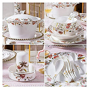 High-End Dinner Set,Ceramics Dinner Sets, Cereals Bowl & Soup Pot & Plate | 56 Pieces Bone China Porcelain Dinnerware Set for Wedding Gifts and New Year