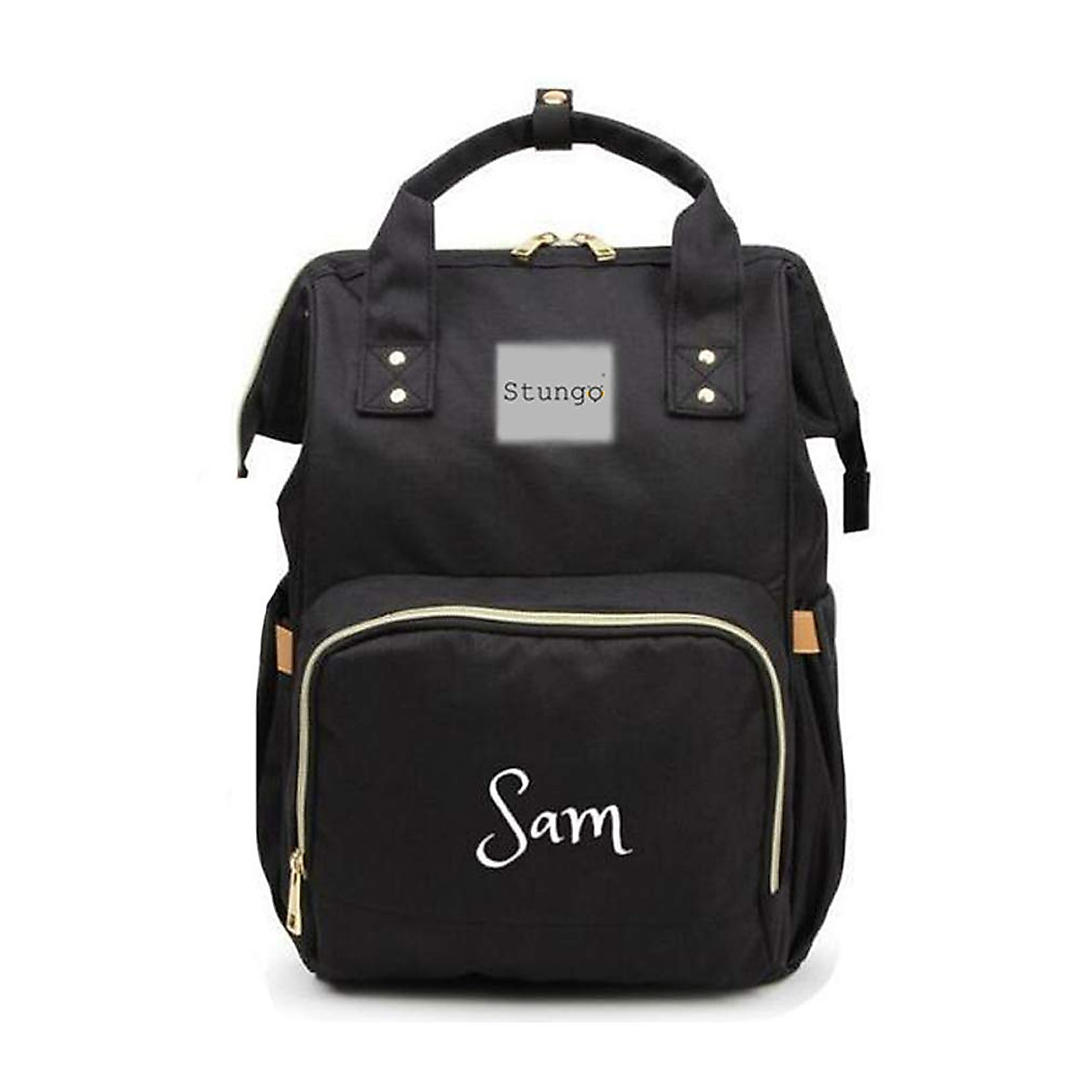 Personalized Large Diaper Bag Knapsack/Tote Bag/Backpack -Custom Monogram Embroidered for Infant/Baby Bag (Black)