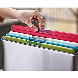 Joseph Joseph Folio Icon 4-Piece Multi Colour coded Cutting Board Set, Stainless Steel Slimline case for organized Kitchen storage, Silver
