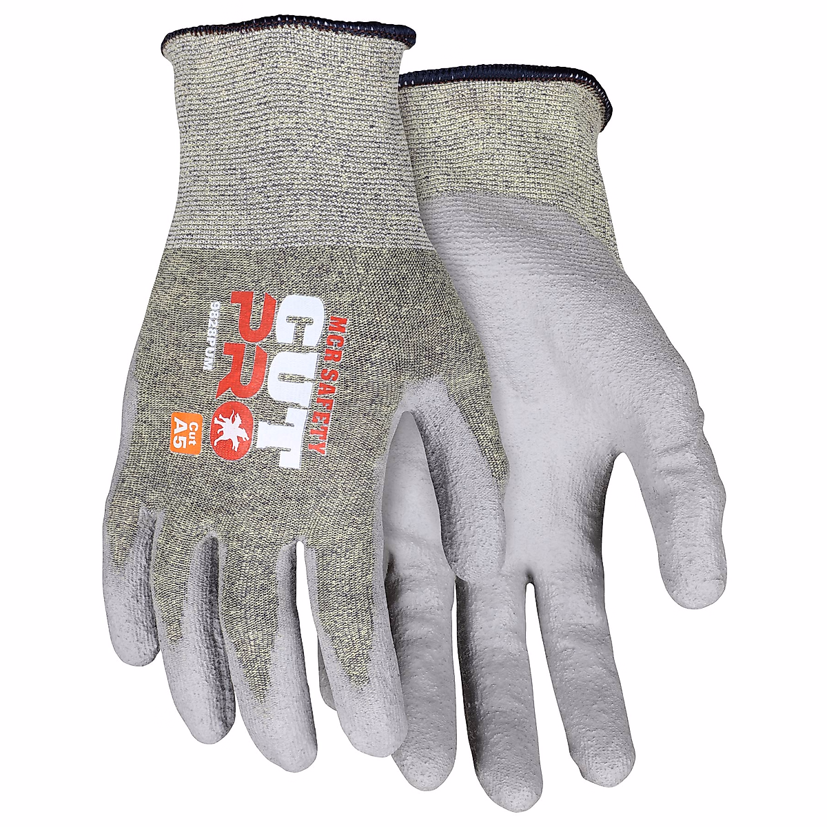 MCR Safety 9828PUM CutPro 18 Gauge HyperMax Work Gloves, CutProtection, Polyurethane Coated Palm & Fingertips, Medium, Gray