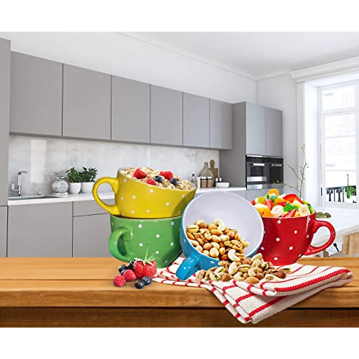 Bruntmor | Large Coffee Mug - 24 Oz Polka Dots Mug - Ceramic Soup Mug - Large Cereal Cups with Handles - Suitable As Tea, Cocoa & Coffee Mugs - Easy-to-clean - Comfortable Handle