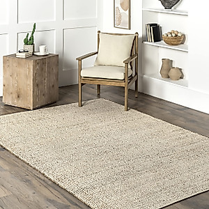 nuLOOM 4x6 Elfriede Jute & Cotton Hand Woven Area Rug, Natural, Solid Rustic Farmhouse Style, Weaved Design, Natural Fiber, For Bedroom, Living Room, Dining Room, Hallway, Office, Entryway
