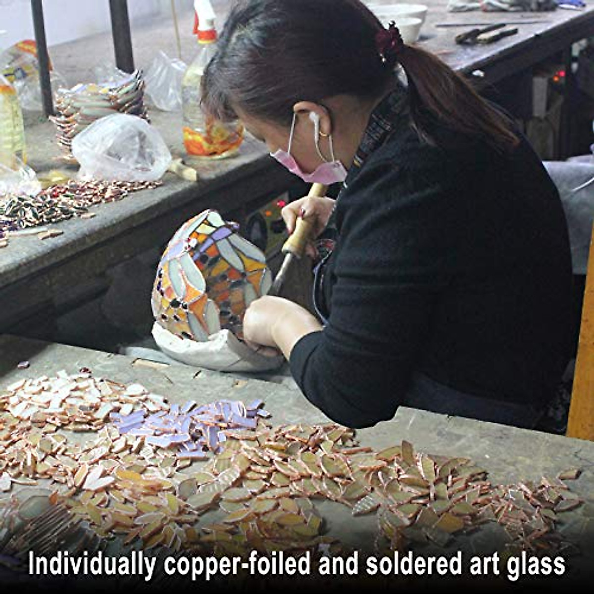 Design Toscano Le Flesselles Hot Air Balloon Illuminated Stained Glass Statue Table Lamp, full color 27 Inch