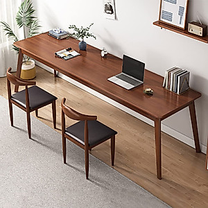 NELYE Mid-Century Long Desk Table - 71" Simple Modern Extra Long 2-Person Wood Computer Workstation for Home Office Work in Walnut, 71" W x 20" D