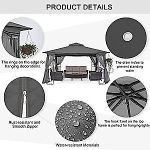 MASTERCANOPY Patio Outdoor Gazebo with Netting Screen Walls and Corner Shelf Design (11x13,Gray)