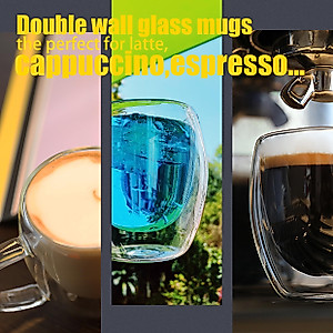 PunPun 8.5oz.250ml Espresso Cups,Shot Glass Coffee Cups, Double Wall Insulated Glass Cups, Demitasse Cups Glass Cups, Iced Coffee Cups Set of 2