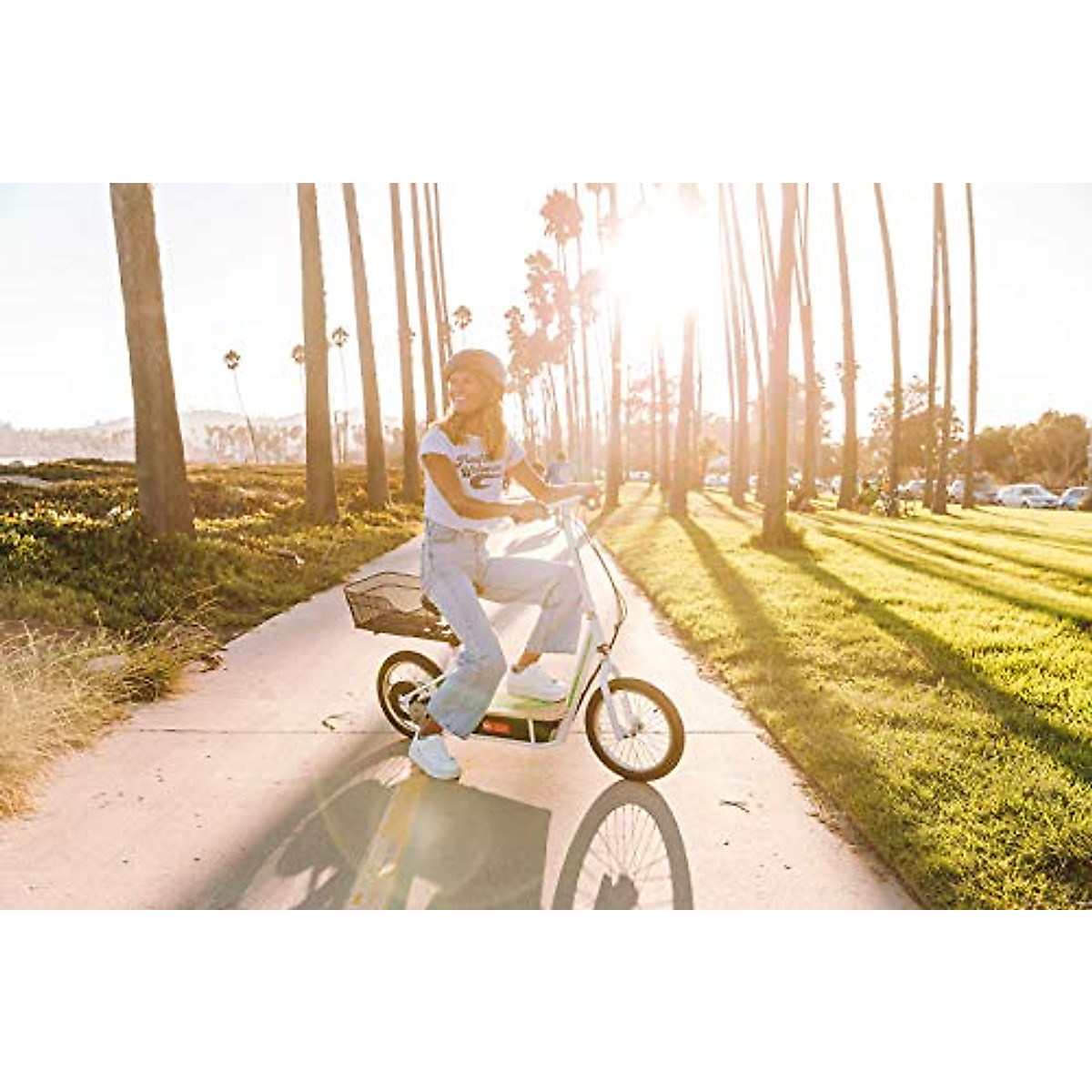 EcoSmart Metro Electric Scooter – Padded Seat, Wide Bamboo Deck, 16" Air-Filled Tires, 500w High-Torque Motor, Up to 18 mph, 12-Mile Range, Rear-Wheel Drive