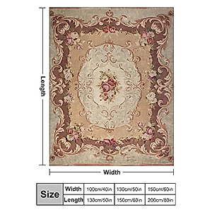 Antique Rose Floral French Aubusson Rug Flannel Fleece Throw Blankets 50"X40" Lightweight Fluffy Winter Fall Blanket Cozy Soft Fuzzy Plush Home Decor for Couch Bed Sofa Bedroom Living Room Travel