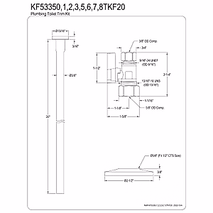Kingston Brass KF53357TKF20 Trimscape Toilet Supply Kit, 5/8" x 3/8" OD Comp Straight Valve, Brushed Brass