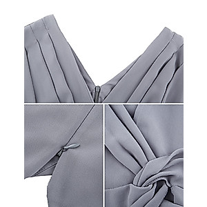 S・DEER Women's Summer Double V Neck Dress, Flutter Sleeve Ruffle Chiffon Formal Party Wedding Guest Midi Dresses(Grey,L)