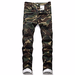 AITITIA Men's Regular Fit Biker Jeans (1544 Camo, 32)