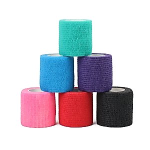 Somelia- Self Cohesive Bandage Wrap, Assorted Colors, 2''x5 Yards, 6 Pack, Elastic Bandage, Stick Stretch Medical & Sport Injury Red, Green, Pink Blue