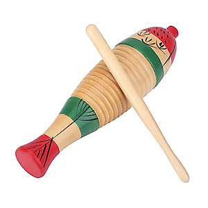 Bnineteenteam Fish-Shaped Wooden Guiro Percussion Instrument with Scraper